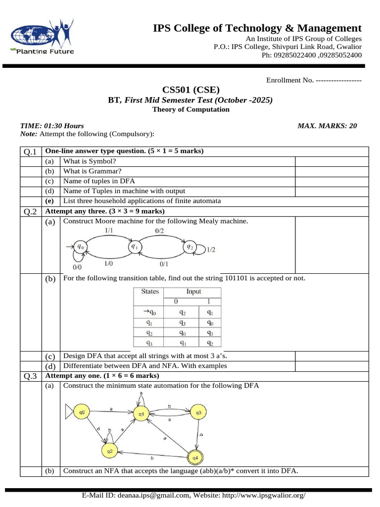 Cs501 First Mid Sem Paper Oct 2025 | PDF
