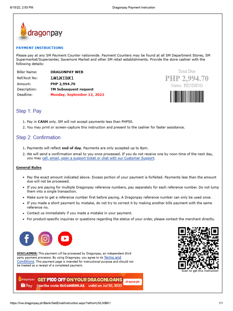 Dragonpay Payment Instruction | PDF | Payments