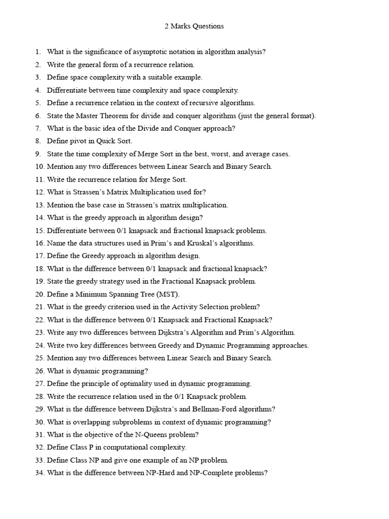 DAA Question Bank | PDF | Dynamic Programming | Time Complexity