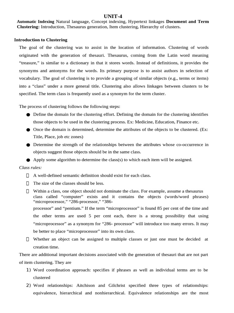 Irs Unit 4 Material | PDF | Matrix (Mathematics) | Cluster Analysis