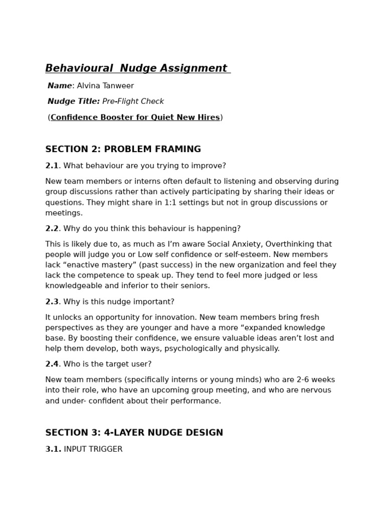 Behavioural Nudge Assignment | PDF | Thought | Self Esteem