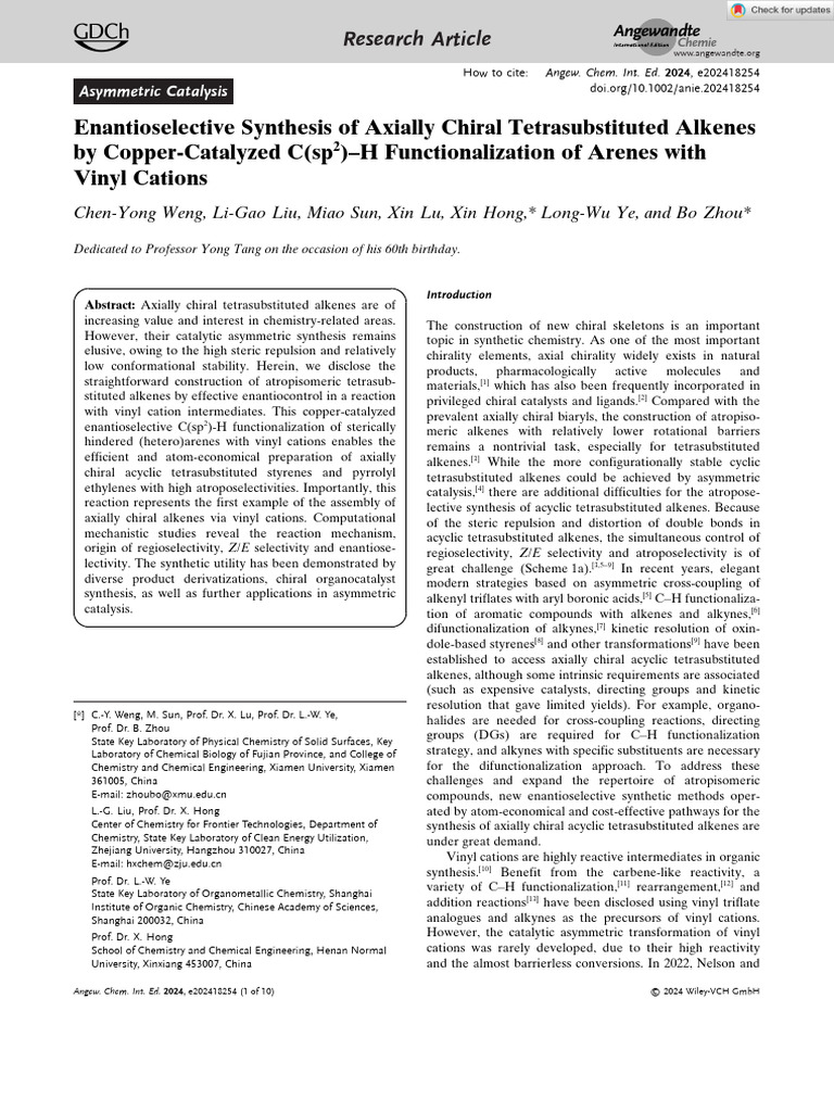 Angew Chem Int Ed - 2024 - Weng - Enantioselective Synthesis of Axially ...
