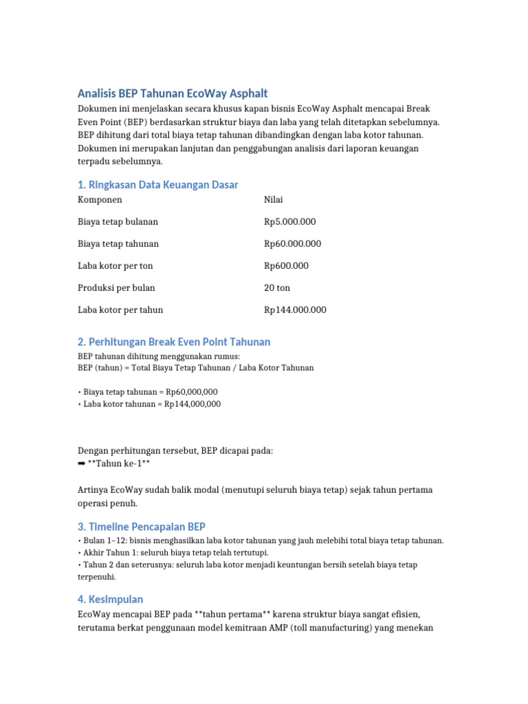 Analisis BEP Tahunan EcoWay | PDF