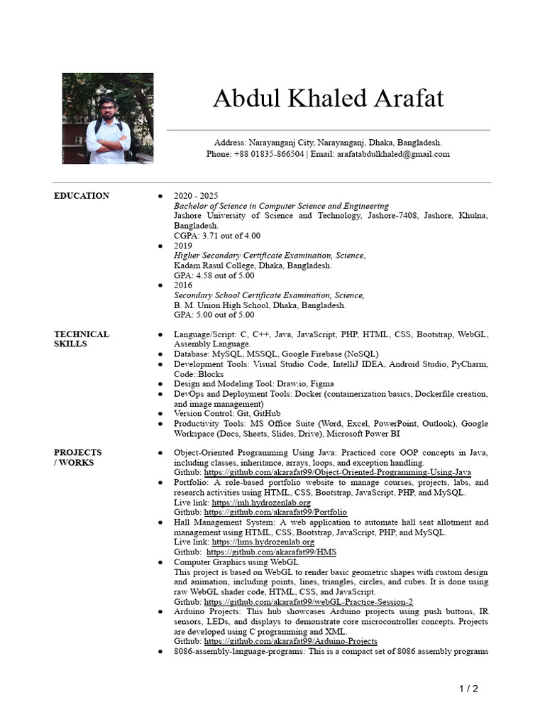 CV Abdul Khaled Arafat | PDF | Web Gl | Object Oriented Programming