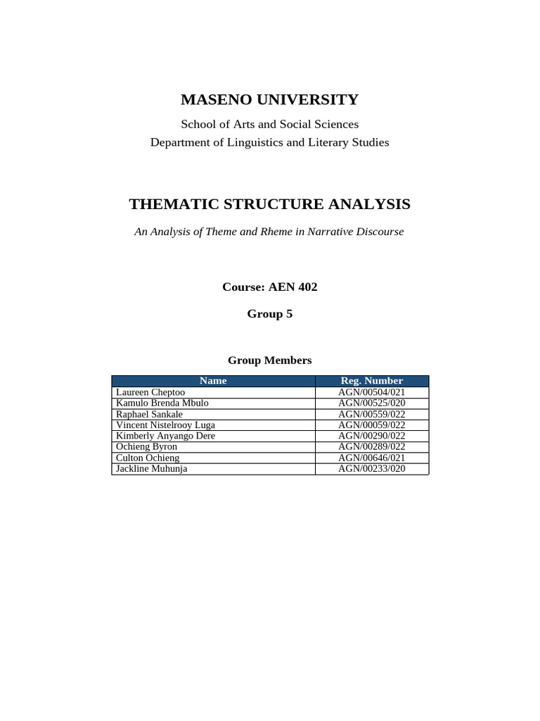 Thematic Structure in Narrative Discourse | PDF | Clause | Narrative