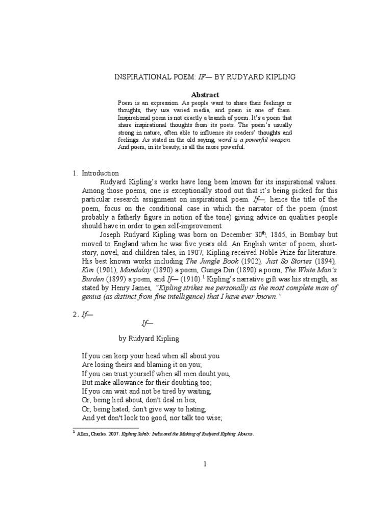 POETRY Paper - Rudyard Kipling's If | PDF | Rudyard Kipling | Poetry