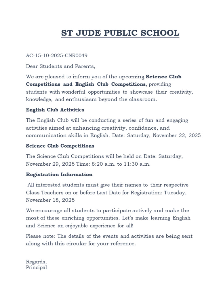 Crnoo49 Important Notice Science English Club Activities | PDF | Human ...