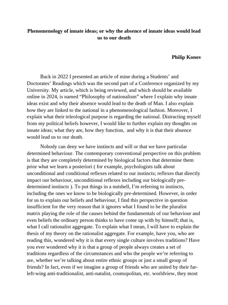 Phenomenology of Innate Ideas | PDF | Thought | Rationalism