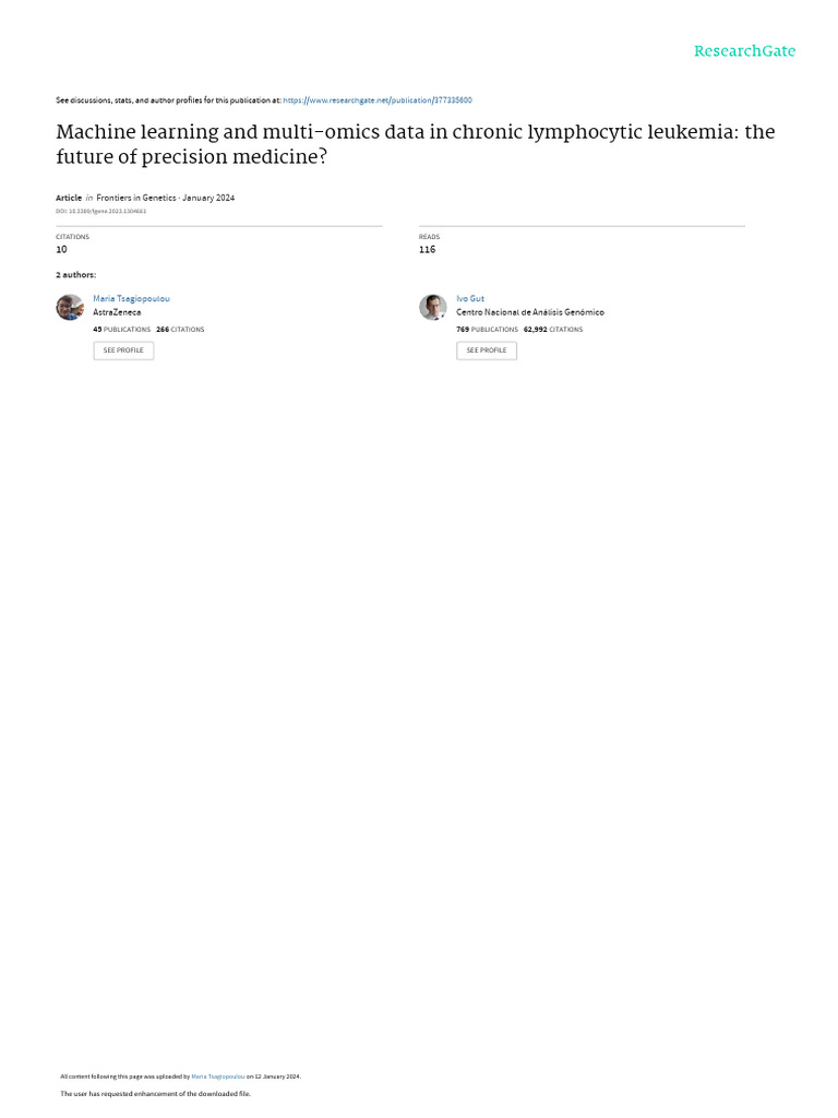 Machine learning and multi-omics data in chronic lymphocytic leukemia: the future of precision ...