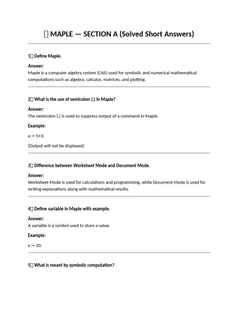 Maple Question | PDF | Algebra | Variable (Mathematics)