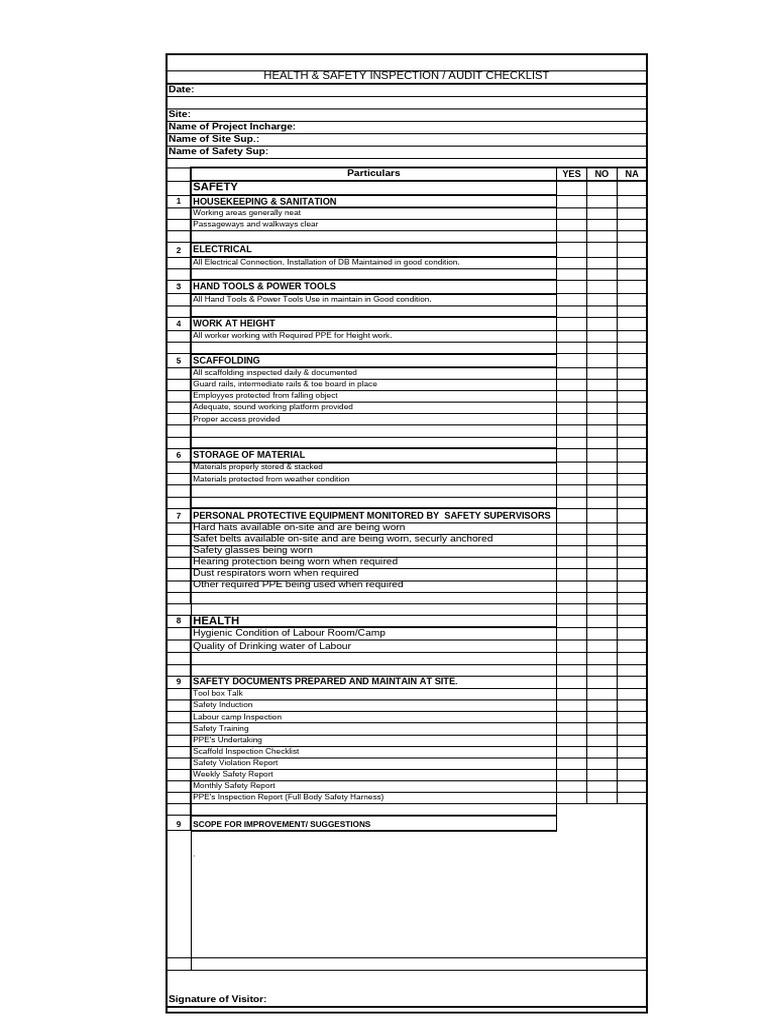 Audit Check List | PDF | Personal Protective Equipment | Ladder
