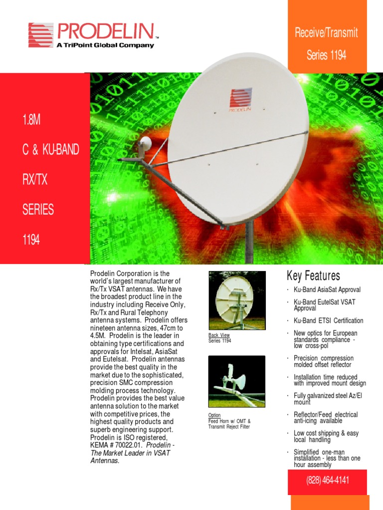 Prodelin 1.8 M KU-BAND ANTENNA Serie 1194-990 Datasheet | PDF | Very ...