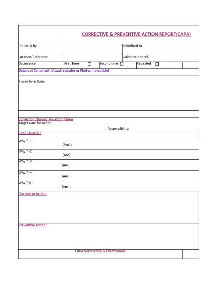 CAPA Report Template for Compliance | PDF