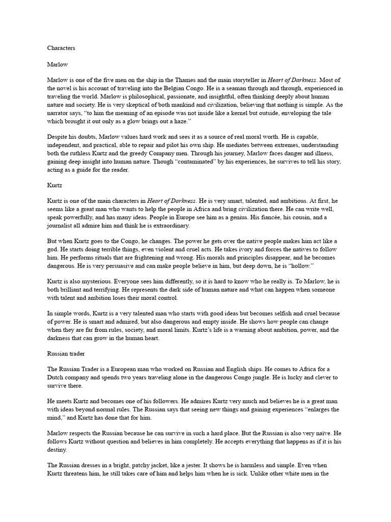 Character Analysis in Heart of Darkness | PDF | Heart Of Darkness ...