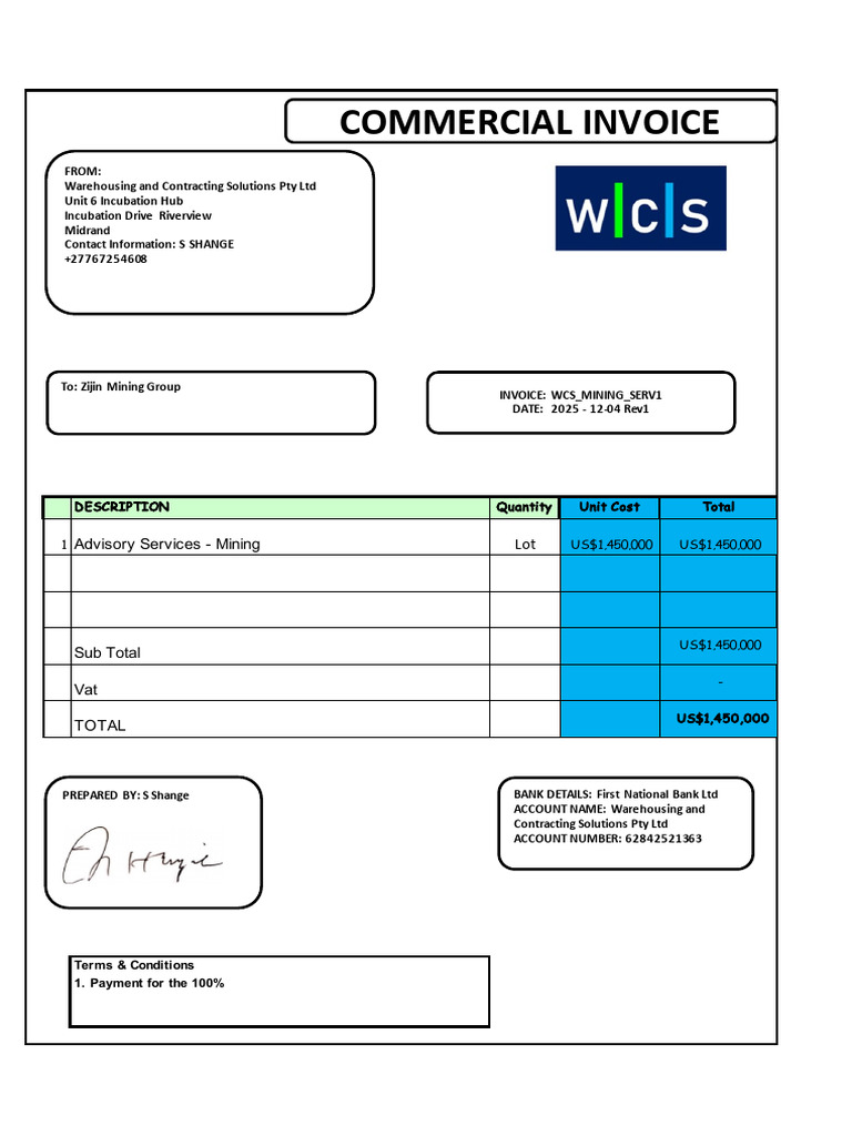WCS Invoice MiningEquipment&Services 4December2025 | PDF