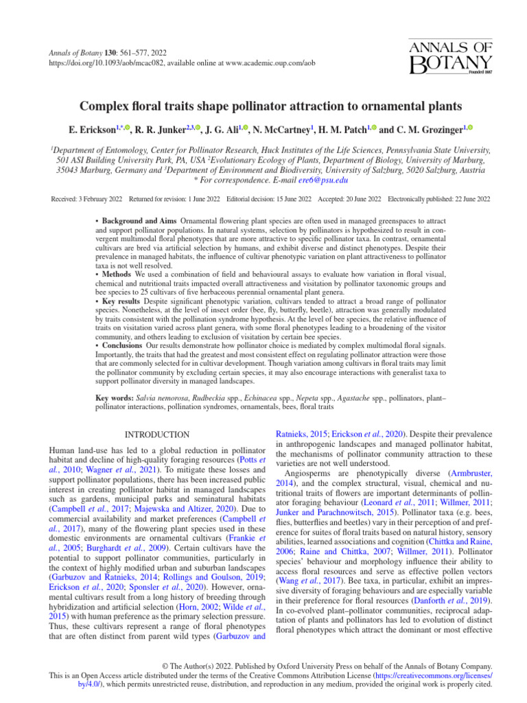 Complex Floral Traits Shape Pollinator Attraction | PDF | Flowers ...