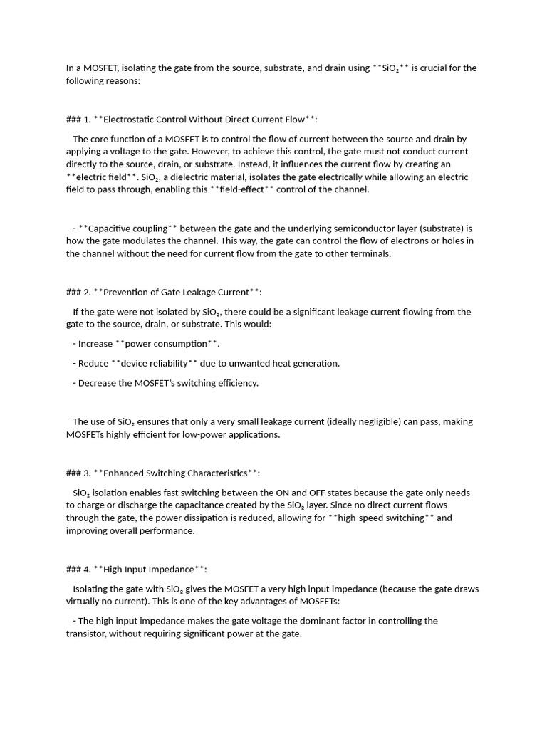 Sep of Gate From Other Terminals With the Use of SiO2 Enchancement Type ...