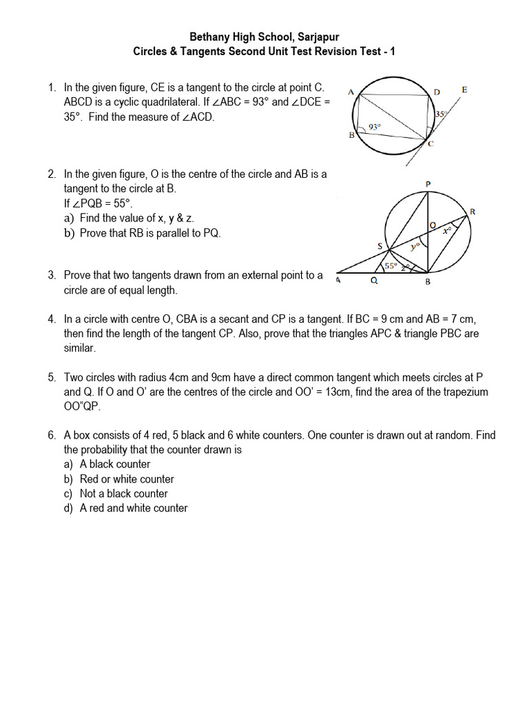 Circles and Tangents Revision Test 1 1762755653 | PDF