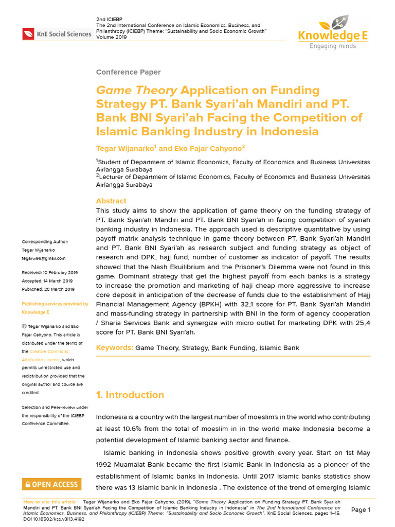 Journal Game Theory - Islamic - Bank.industry | PDF | Banks | Islamic ...