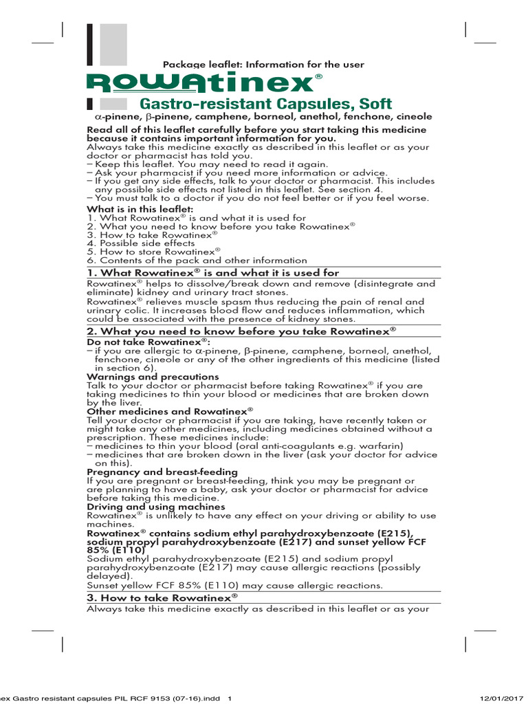 I.M. L_1a 11-16 Rowatinex Gastro-Resistant Caps. IM Leaflet | PDF ...