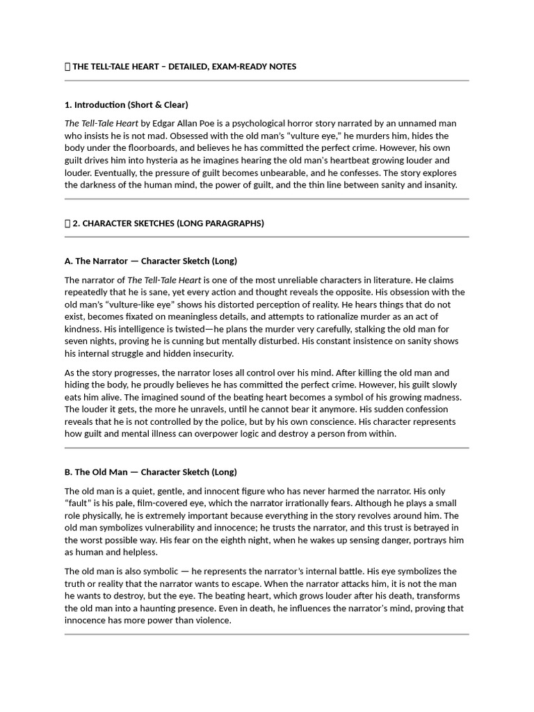 Tell-Tale Heart Study Guide & Analysis | PDF