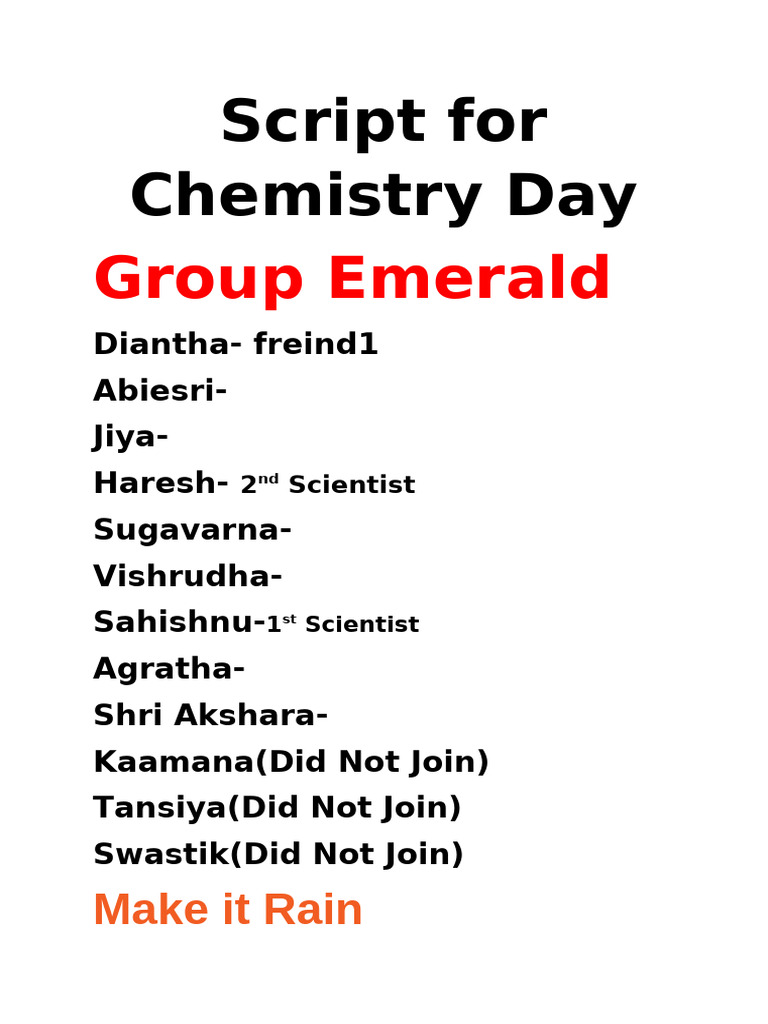 Script For Chemistry Day | PDF