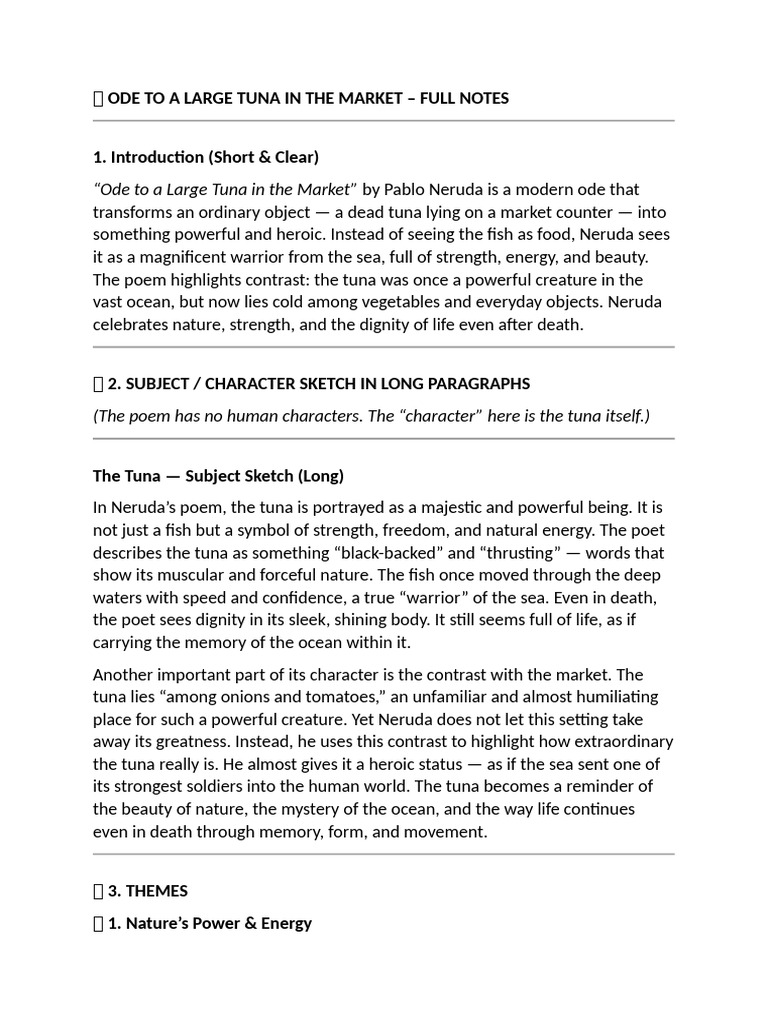 Ode to a Large Tuna Analysis | PDF | Poetry