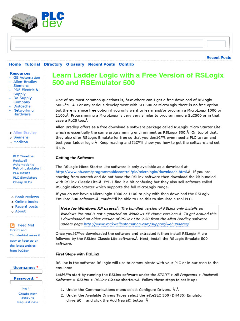 Learn Ladder Logic With A Free Version of RSLogix 500 and RSEmulator ...