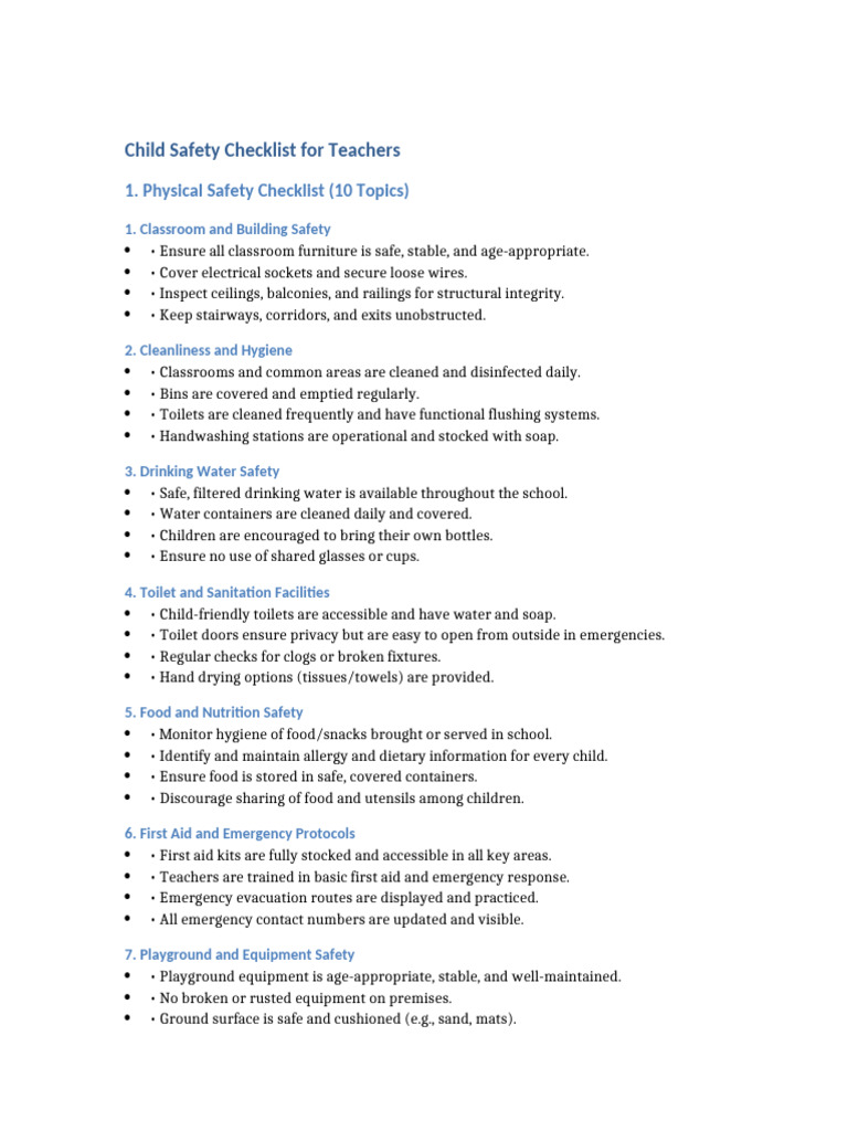 Enhanced Child Safety Checklist Teachers | PDF | Anxiety | Toilet