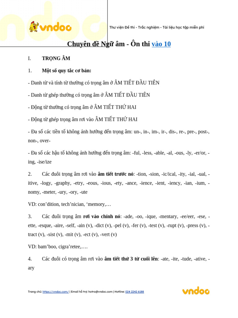 Chuyen de Ngu Am On Thi Vao 10 | PDF