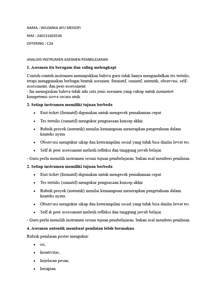 Analisis Instrumen Asesmen Pembelajaran | PDF