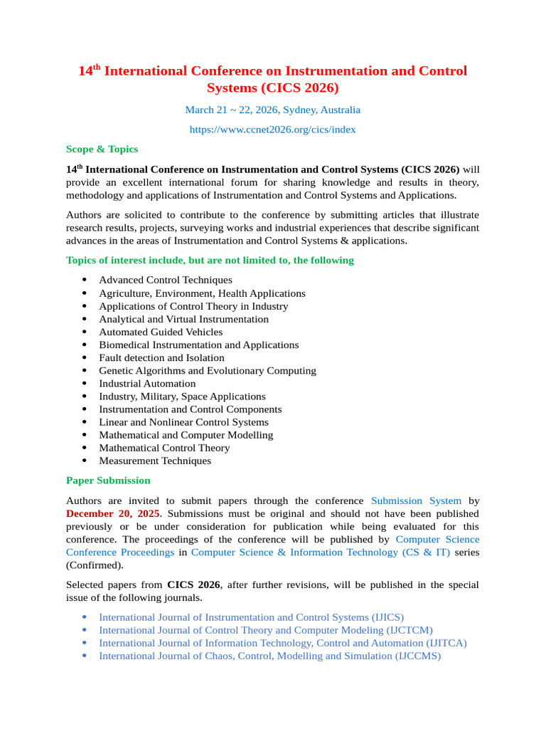 CICS 2026: Instrumentation Conference | PDF | Instrumentation | Control ...