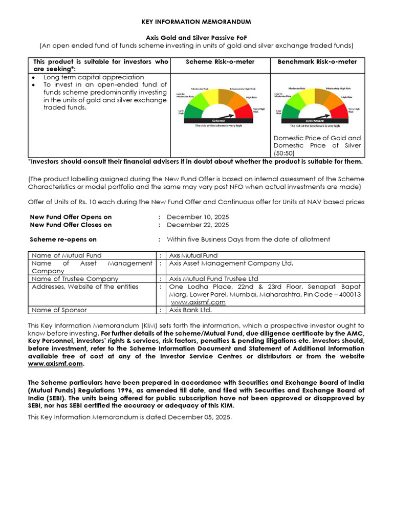 Kim Axis Gold and Silver Passive Fof | PDF | Exchange Traded Fund ...