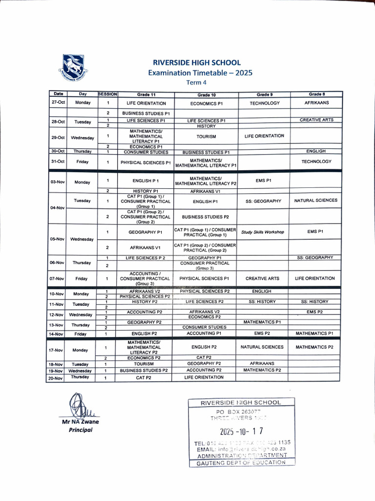 Exam Timetable Term 4 2025 | PDF | Science | Educational Stages