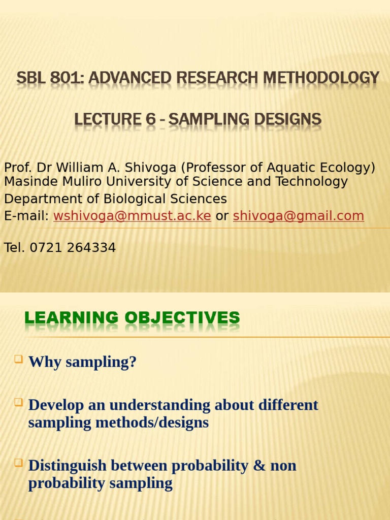 Lecture 6 - Sampling Designs | PDF | Sampling (Statistics) | Scientific ...