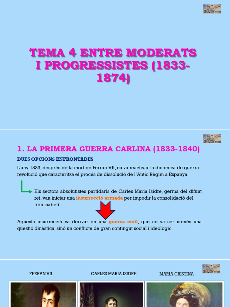 Tema 4 Entre Moderats I Progressistes (1833-1874) (B) | PDF