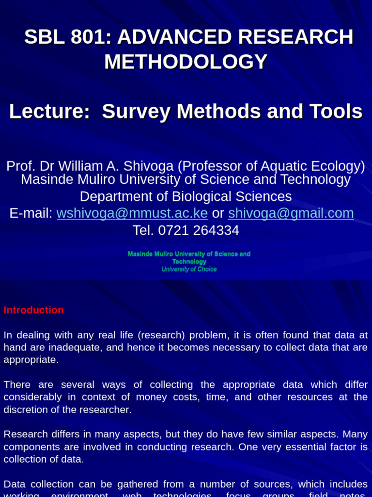 Lecture 10 - Survey Methods | PDF | Survey Methodology | Questionnaire