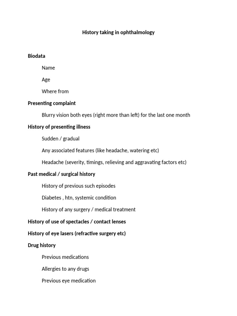 History Taking in Ophthalmology Copy | PDF