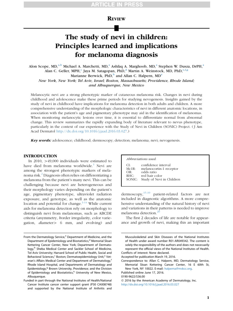 Dermatoscopia - The Study Fo Nevi in Children & Implications For ...