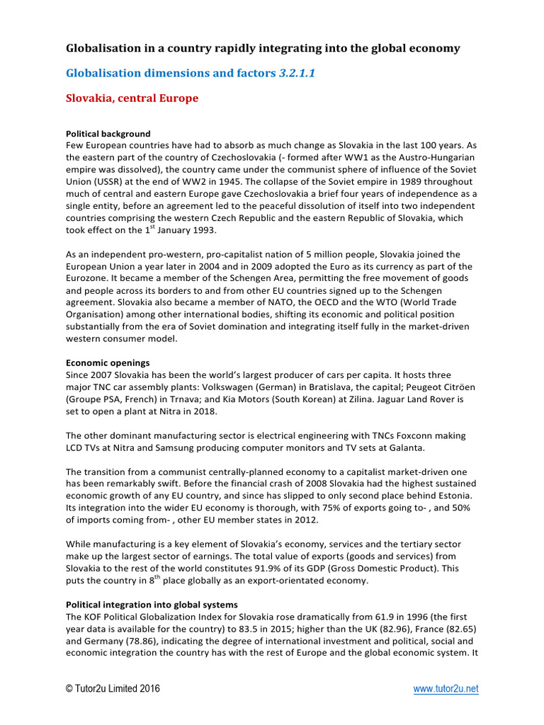 #52 Globalisation Dimensions & Factors CS | PDF | Globalization | Slovakia