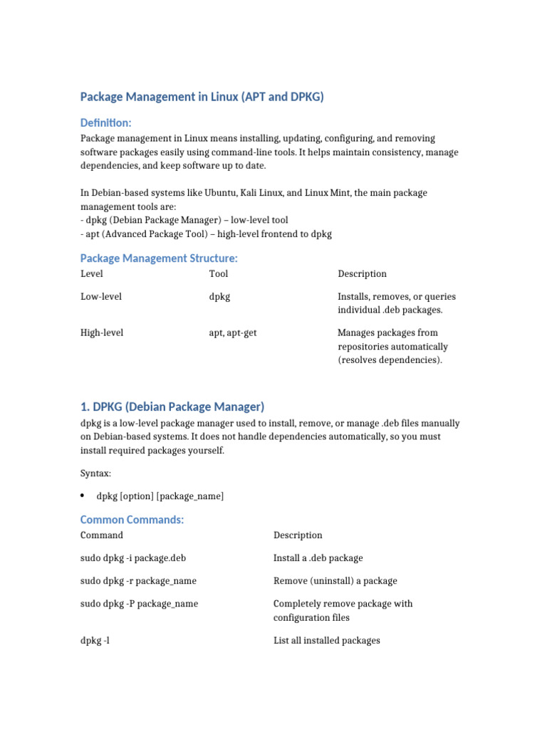 Package Management APT,DPKG | PDF | Software Engineering | Free Software