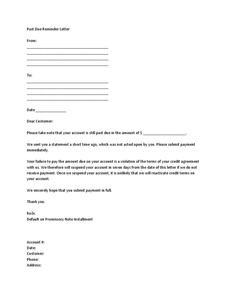 Past Due Reminder Letter
