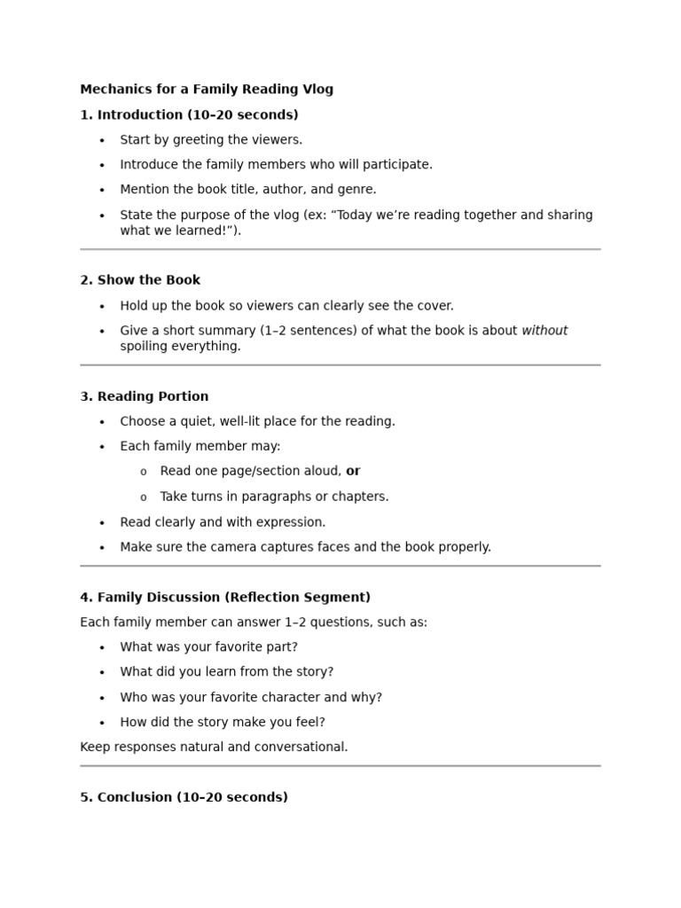 Mechanics for Family Reading Vlog | PDF