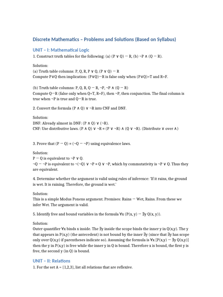 Discrete Math Problems & Solutions Guide | PDF | Discrete Mathematics ...