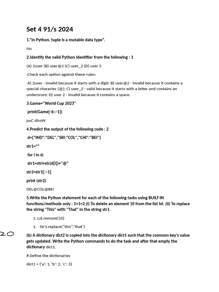 Class 12 Computerscince Python Revision Tour Pyqs by M.A.Gashini | PDF | Python (Programming ...
