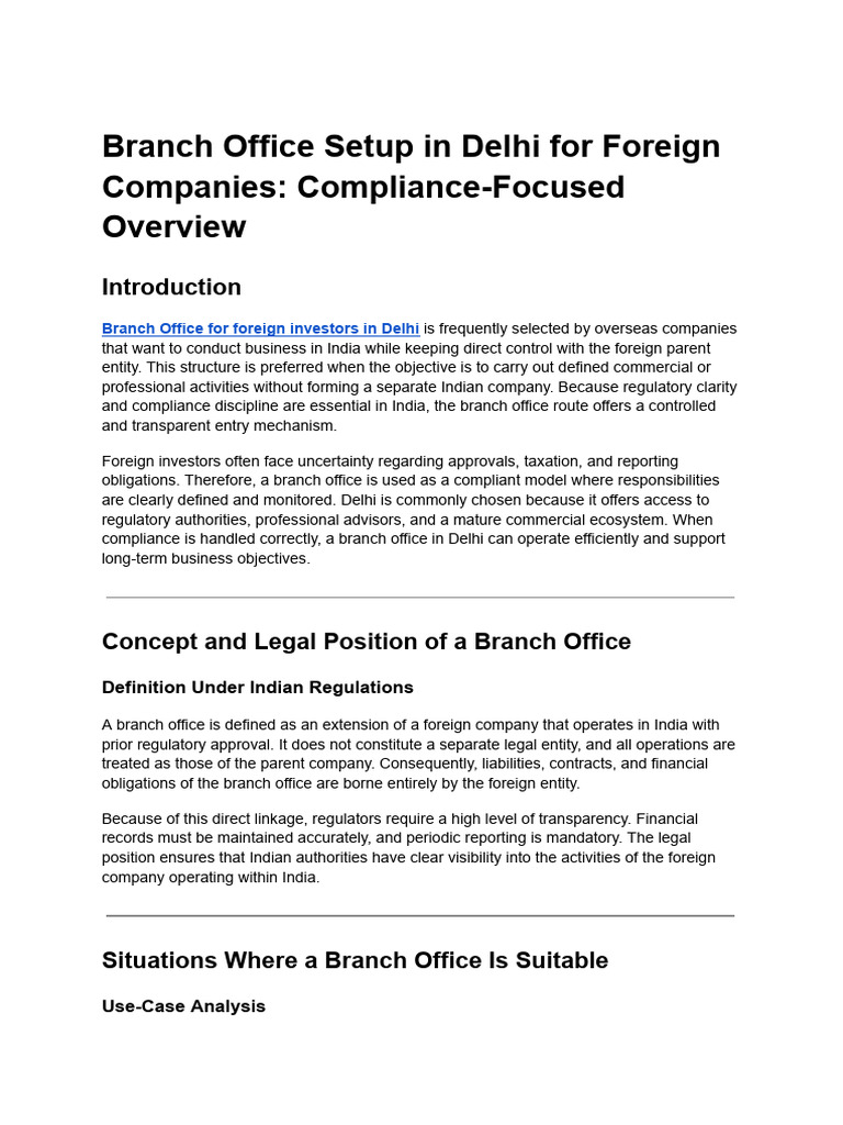Compliance Framework For Branch Offices in Delhi | PDF | Taxes ...