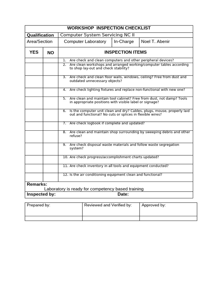 Computer Lab Inspection Checklist | PDF