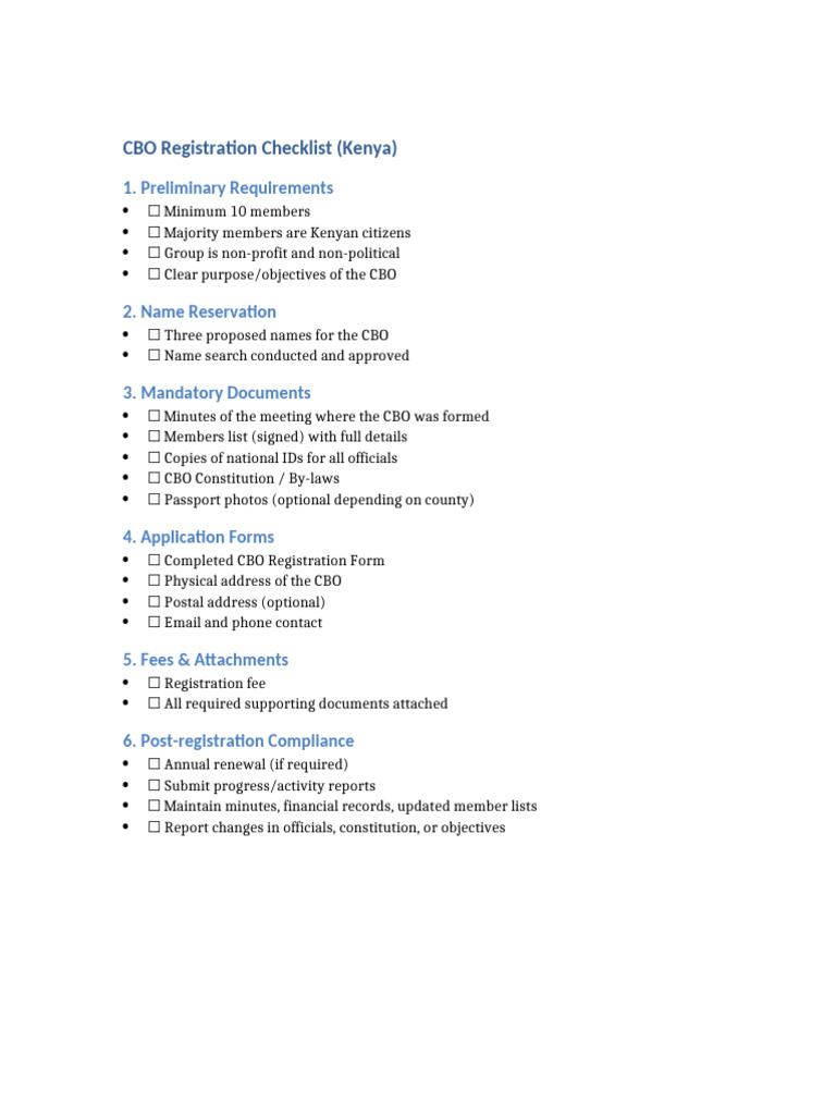 CBO Registration Checklist | PDF