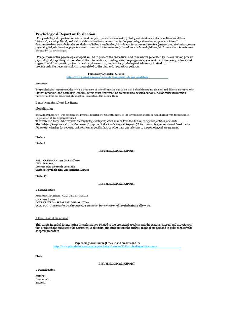 Comprehensive Psychological Evaluation Guide | PDF | Psychology ...