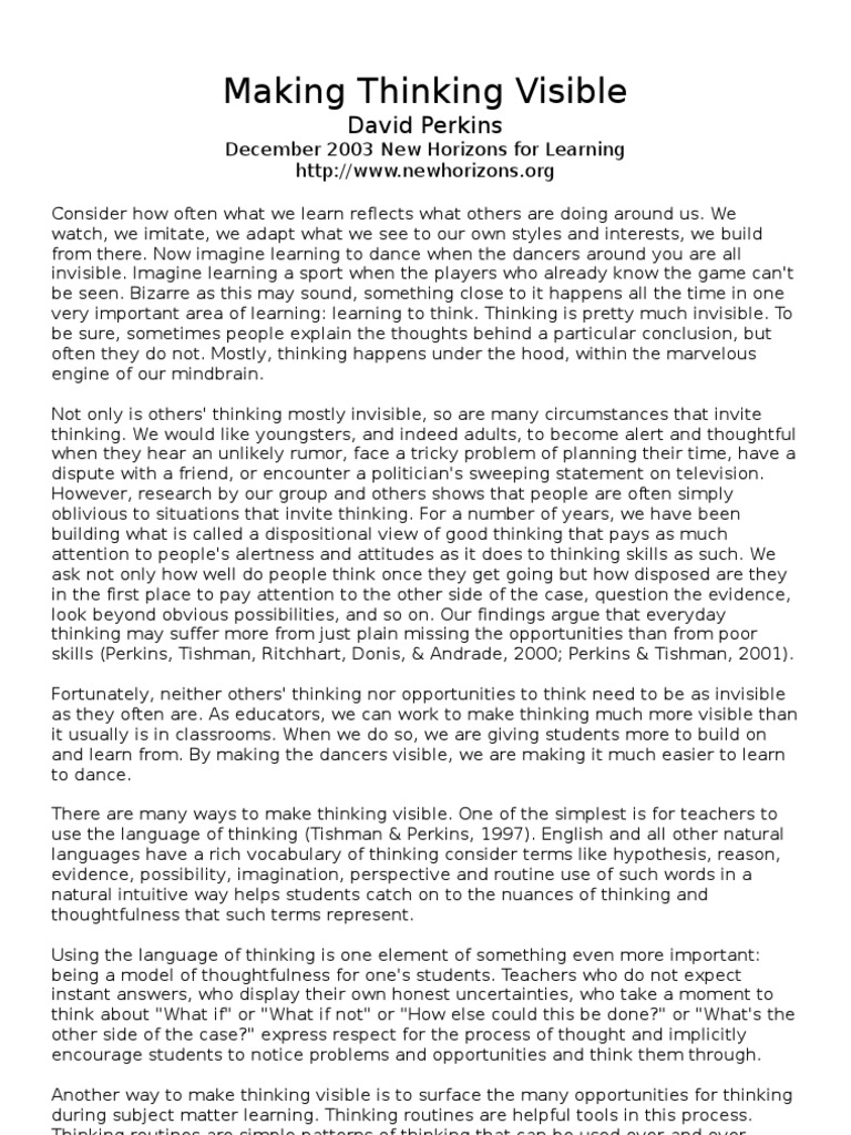 Making Thinking Visible | PDF | Thought | Curiosity